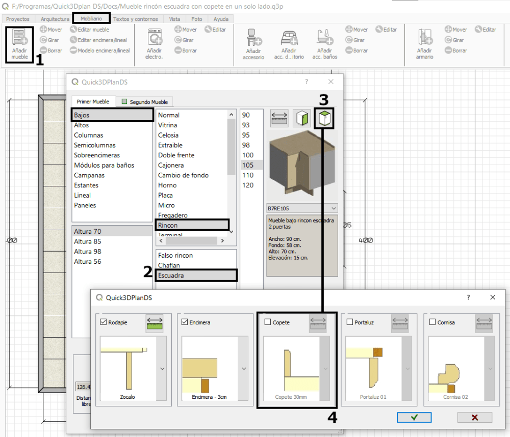 Cómo insertar un mueble rincón escuadra con copete en un solo lado ...