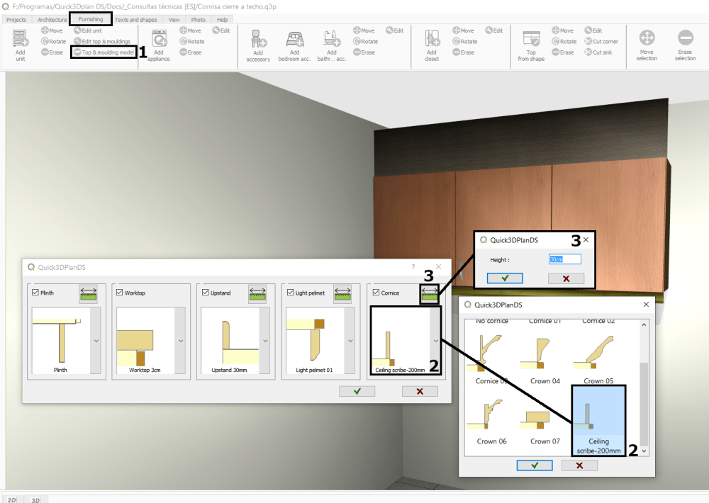 How to put a “ceiling scribe” cornice - Quick3DPlan