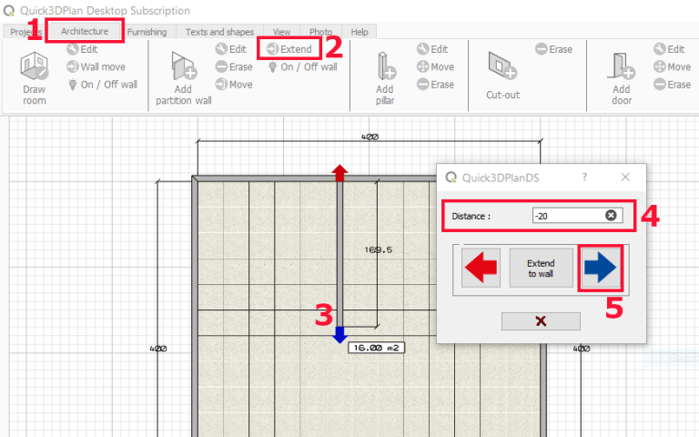 How to shorten a previously inserted partition wall - Quick3DPlan